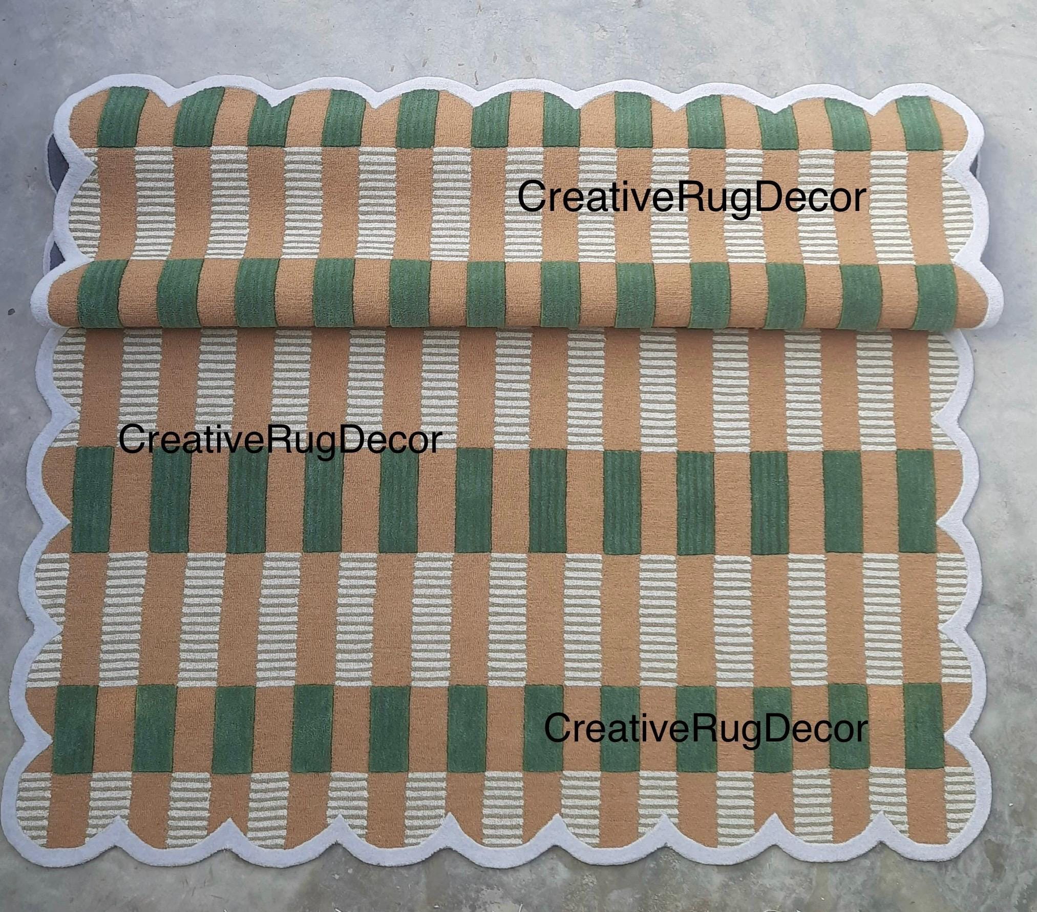 Modern Scallop Border Design Matilda Green Hand Tufted 4x6 5x8 6x9 8x10 ...