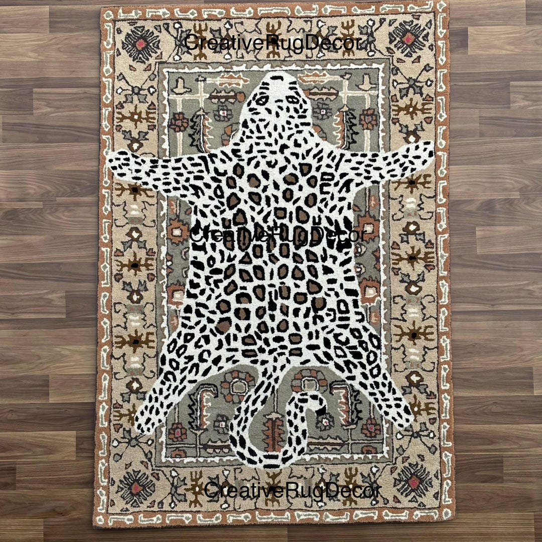 4x6 Tufted Neutral Leopard Wool Area Rug. 100% Woolen Authentic High ...
