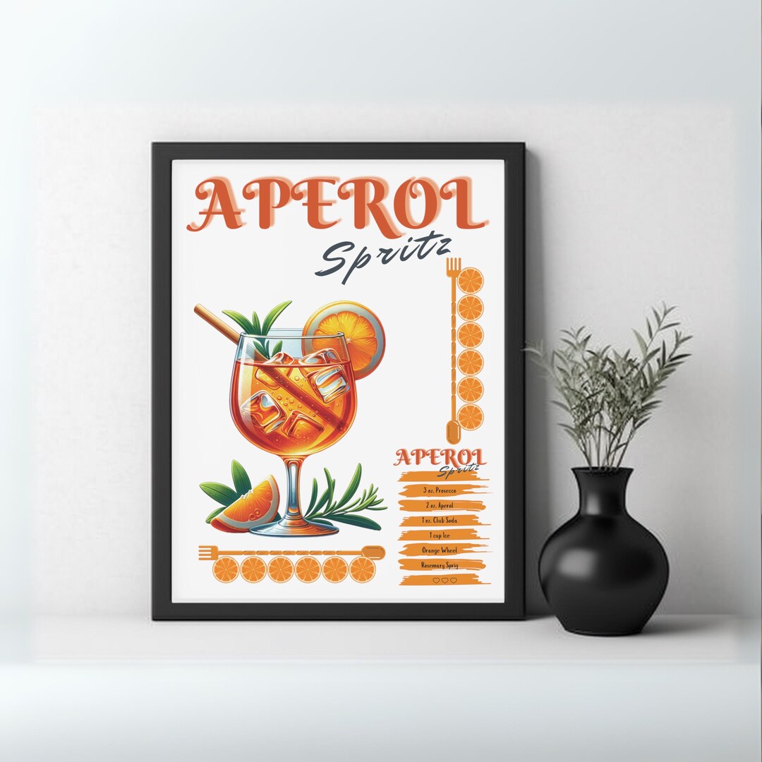 Aperol Spritz Print Bar Cart Decor Wall Art Bar Cart Art Signature ...