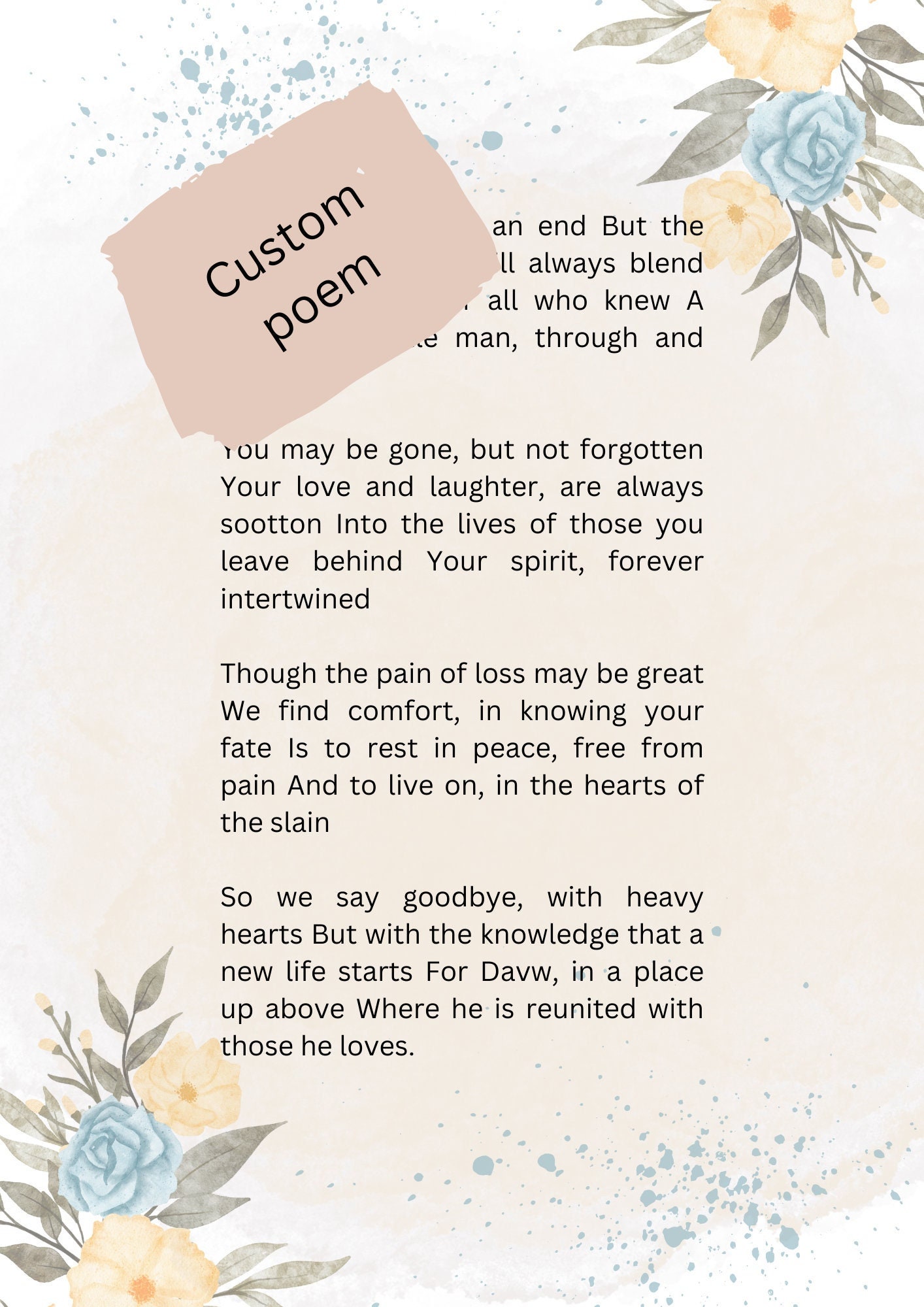 Custom Funeral Poem for Loved Ones: Ethereal Words for Healing and ...