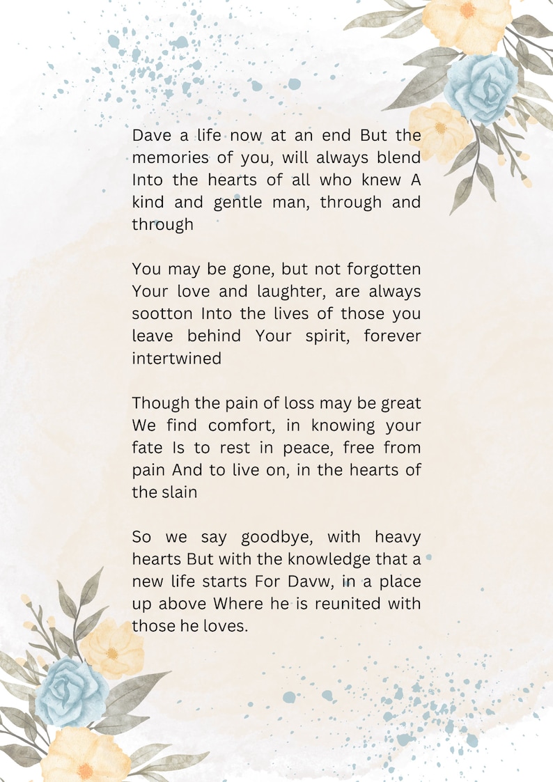 Custom Funeral Poem for Loved Ones: Ethereal Words for Healing and ...