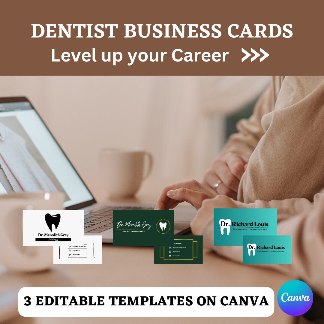 Dentist Business Cards Editable Canva Templates - Etsy