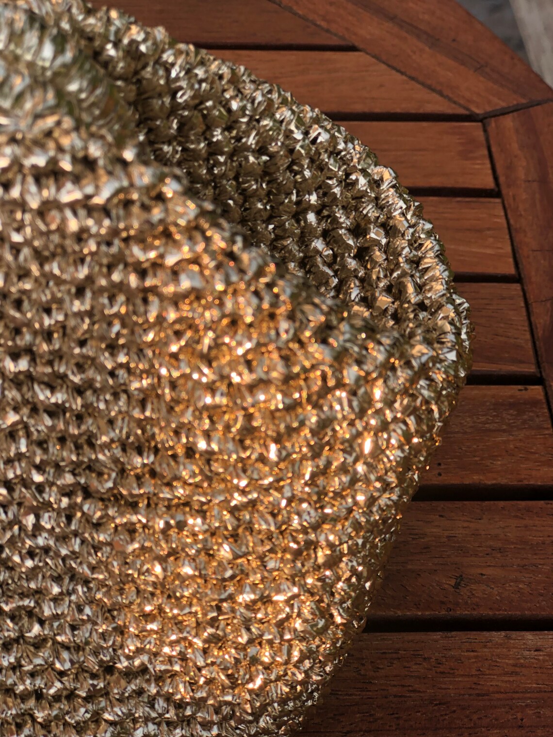 Crochet Gold Metallic Raffia Claps Clutch,crochet Golden Metallic ...