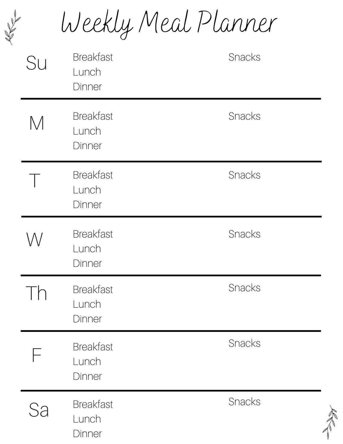 Printable Weekly Meal Planner | Meal Planner Template | Minimalist Meal ...