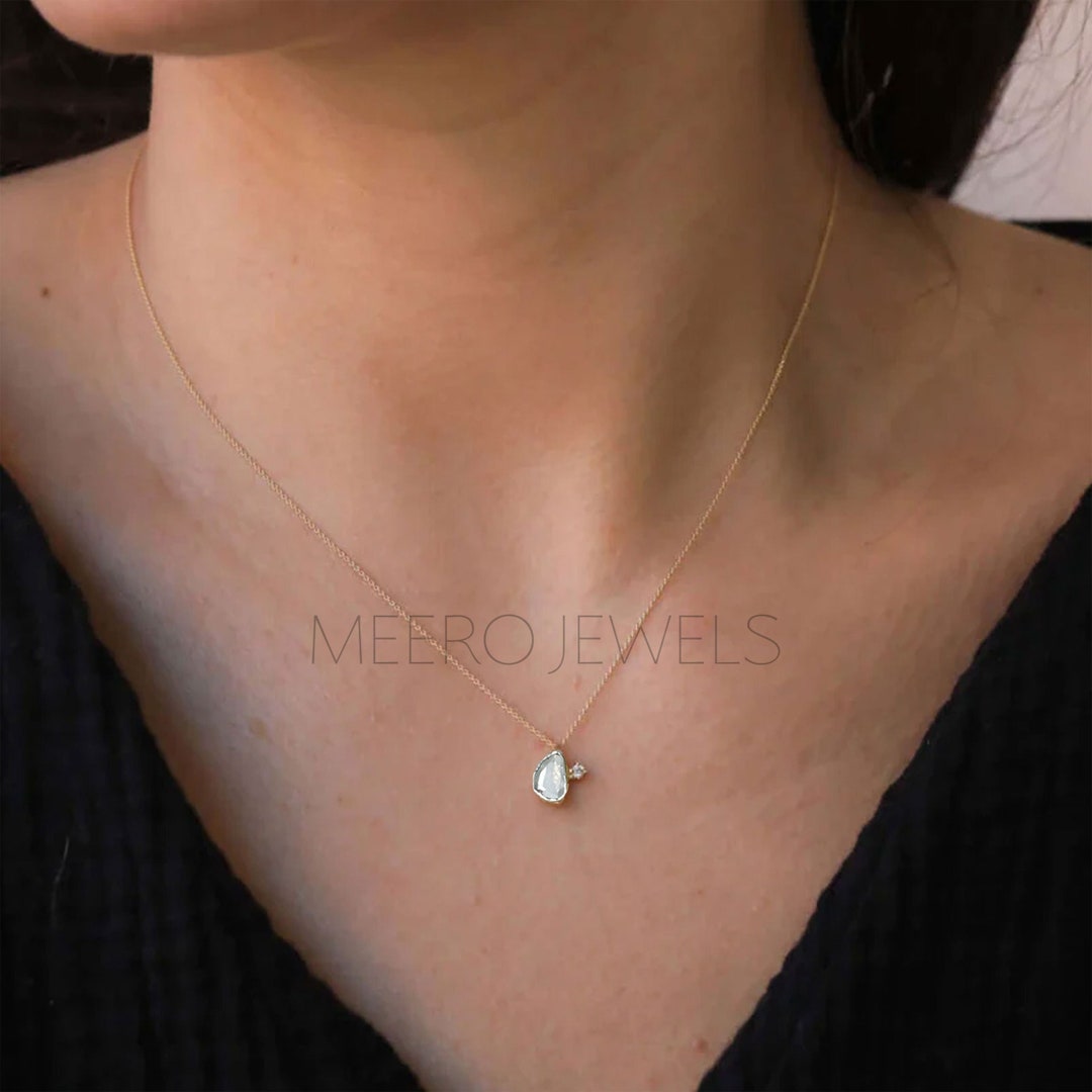 Minimalist Diamond Necklace Drop Diamond Pendant Necklace,diamond Slice ...