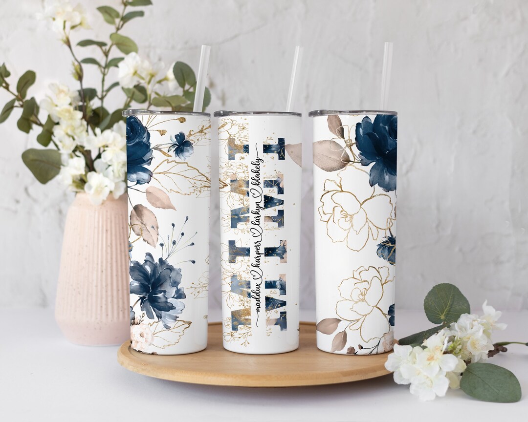 Mimi Blue Name Tumbler, Grandparents Mothers Day Gift, Floral ...