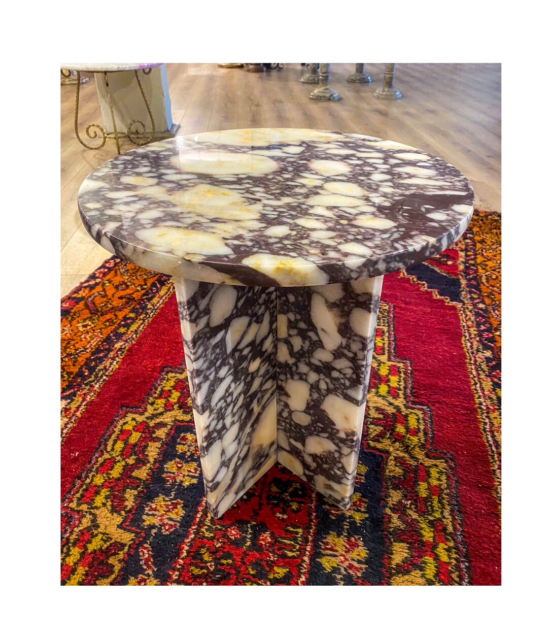 Calacatta Viola marble round side table,living room marble small side ...