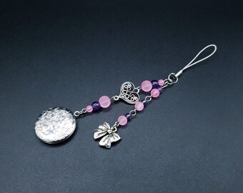 Locket, Heart, and Bow Phone Charm Beaded With Purple Quartzite - Etsy