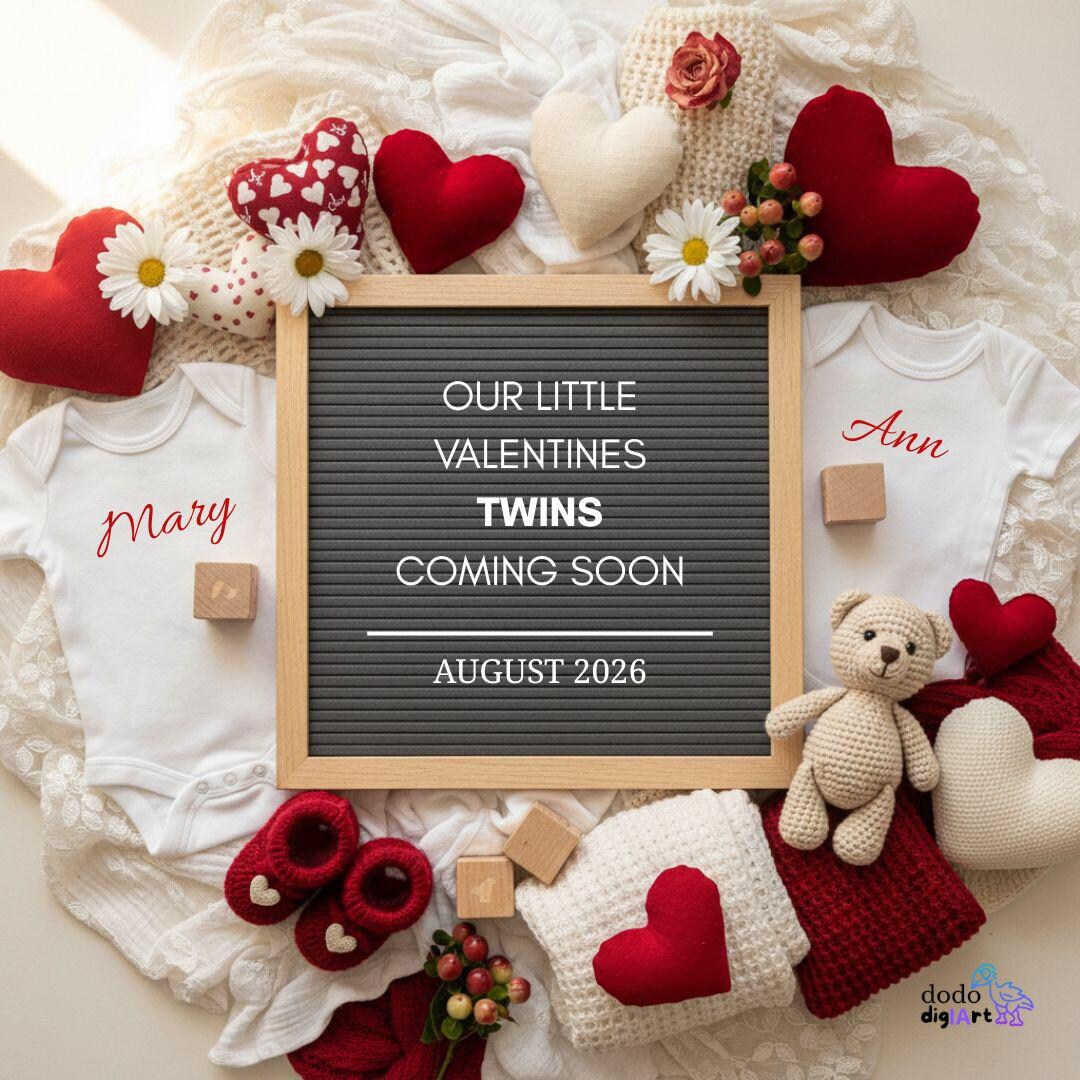 Twin Pregnancy Announcement Template | Valentine’s Day Baby Reveal ...