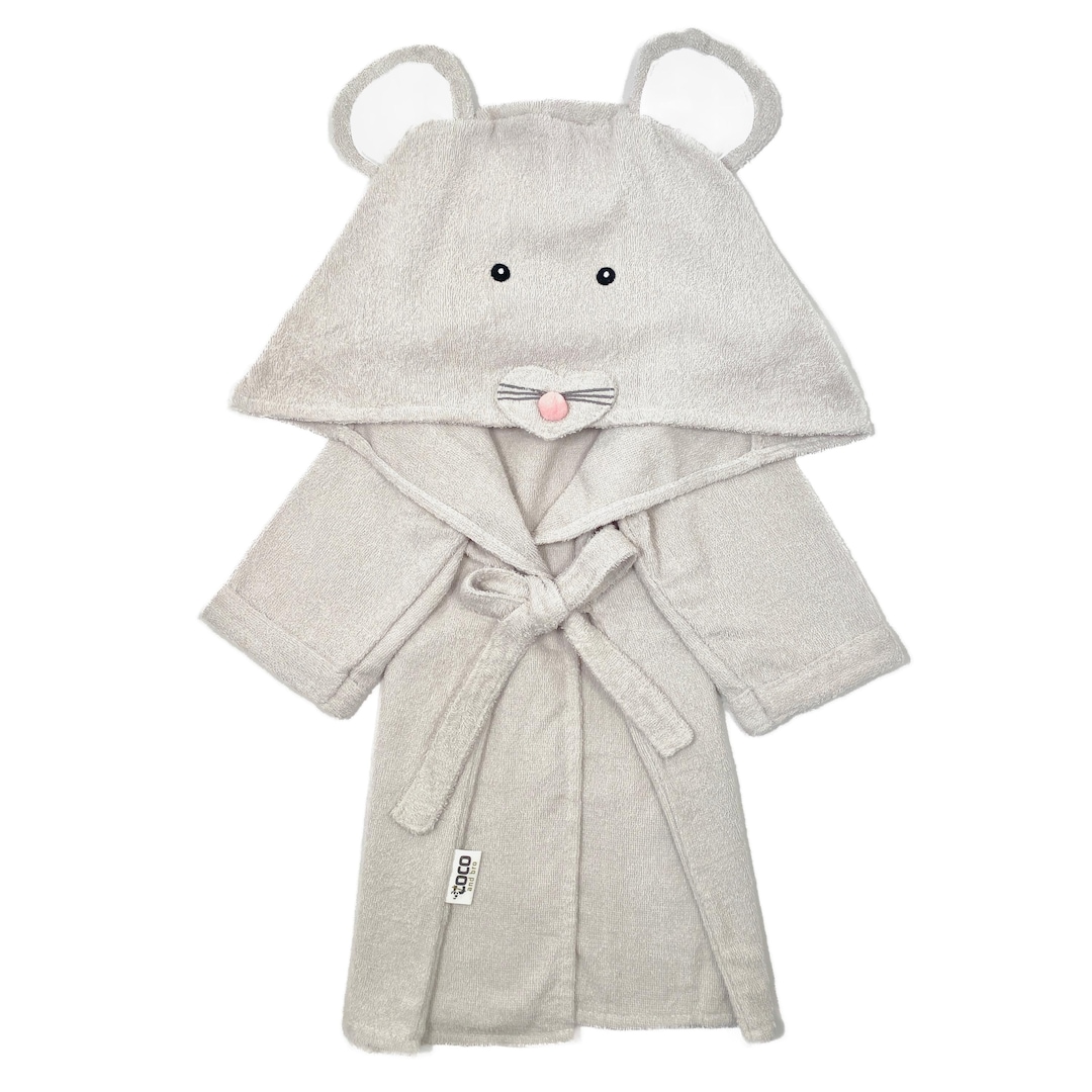 Mia Mouse Grey Children's Hooded Animal Robe – 100% Cotton Kids ...
