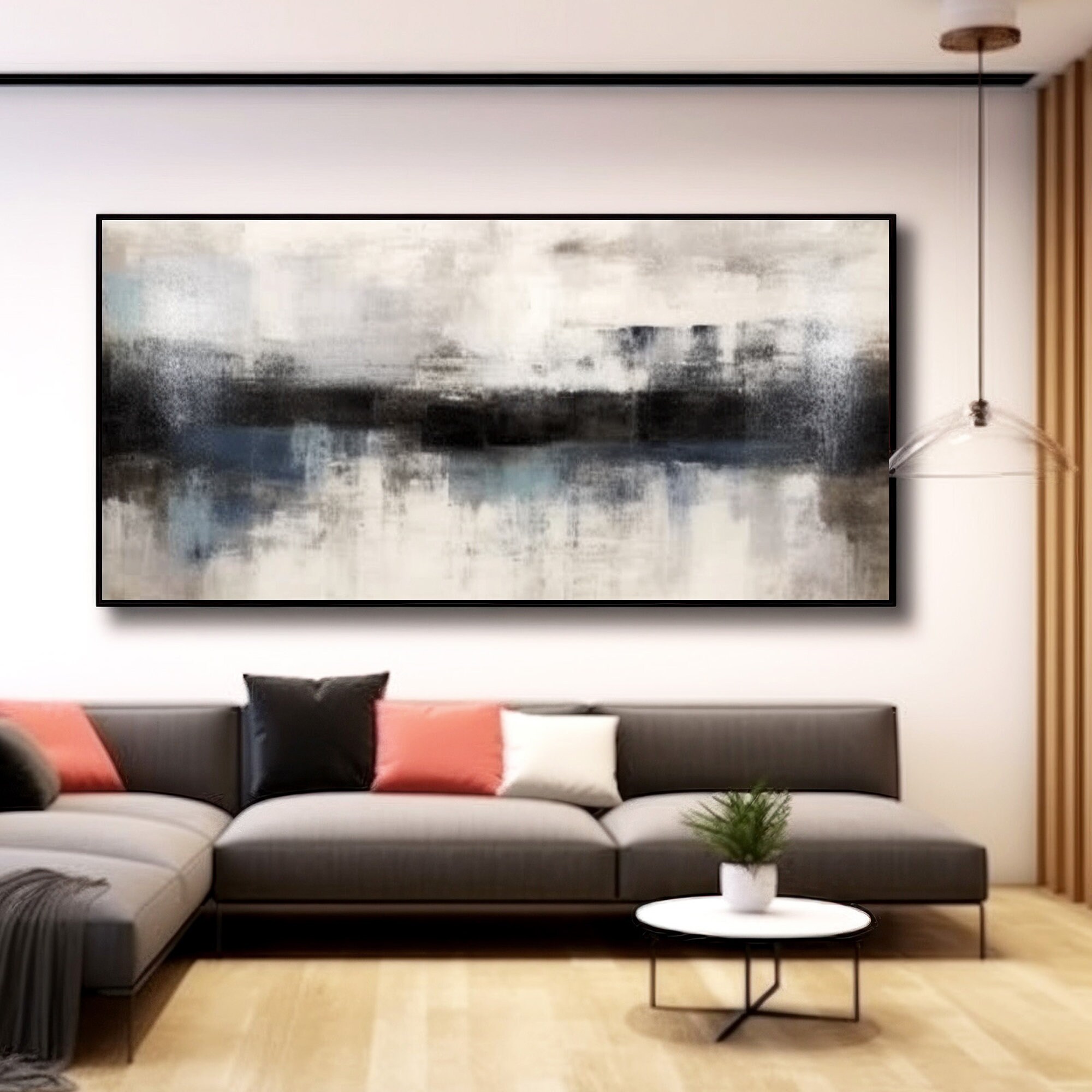 Modern Grey & Black Abstract Canvas Art Extra Large Panoramic - Etsy