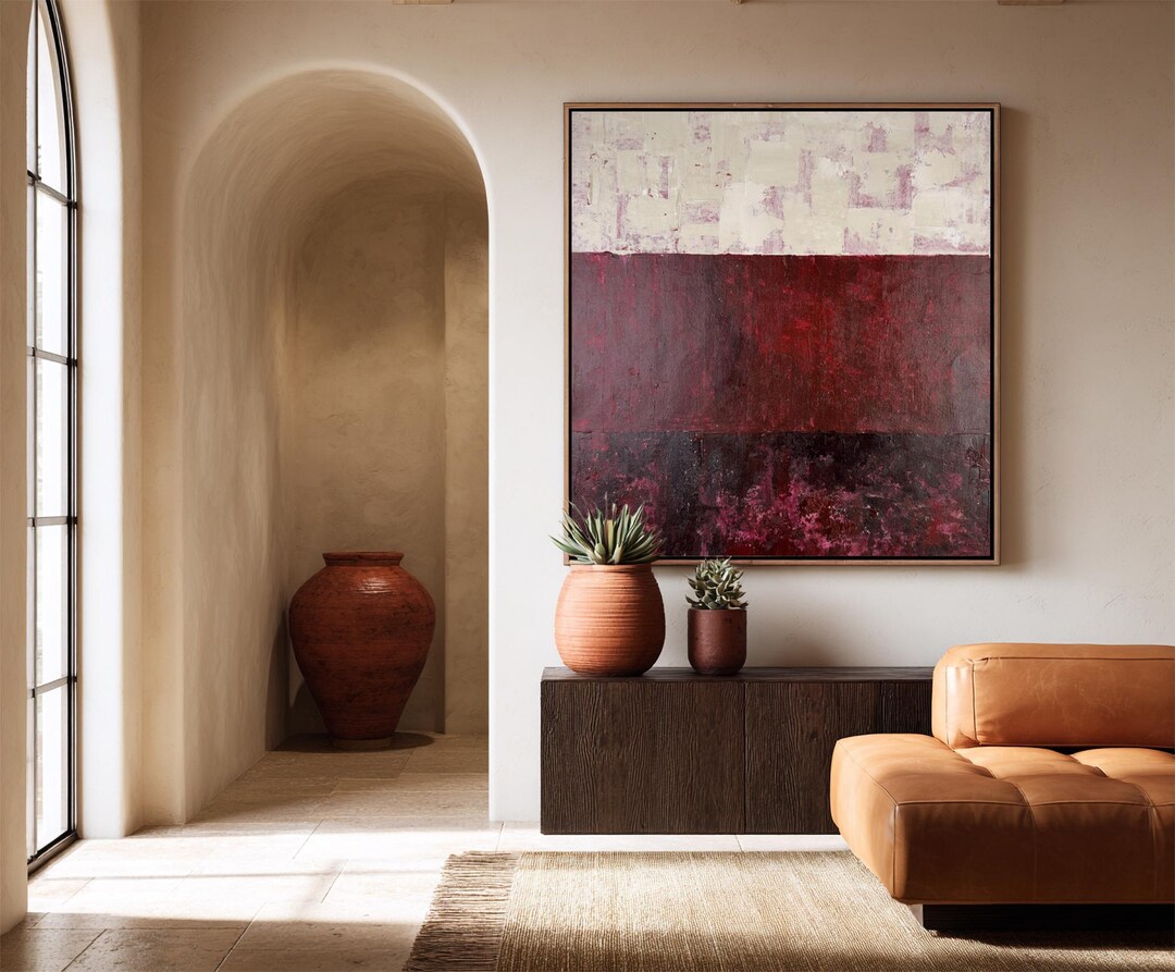 Red Abstract Minimalist Canvas Art, Original Textured Painting With ...