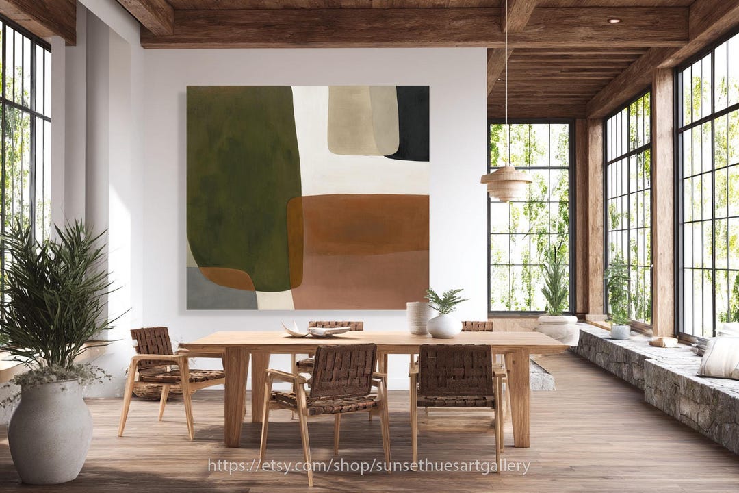 Urban Rustic Abstract Painting, Square Wall Art, Earthy Olive ...