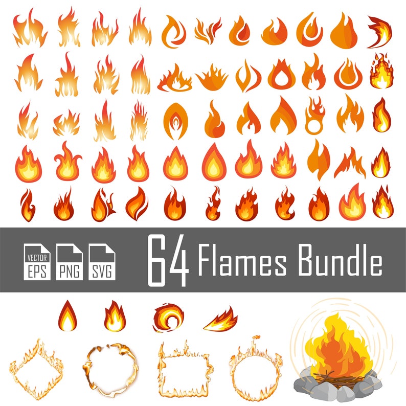 Fire SVG Bundle, FIRE Clipart, Fire Svg Files, Fire Flames Svg, Instant ...