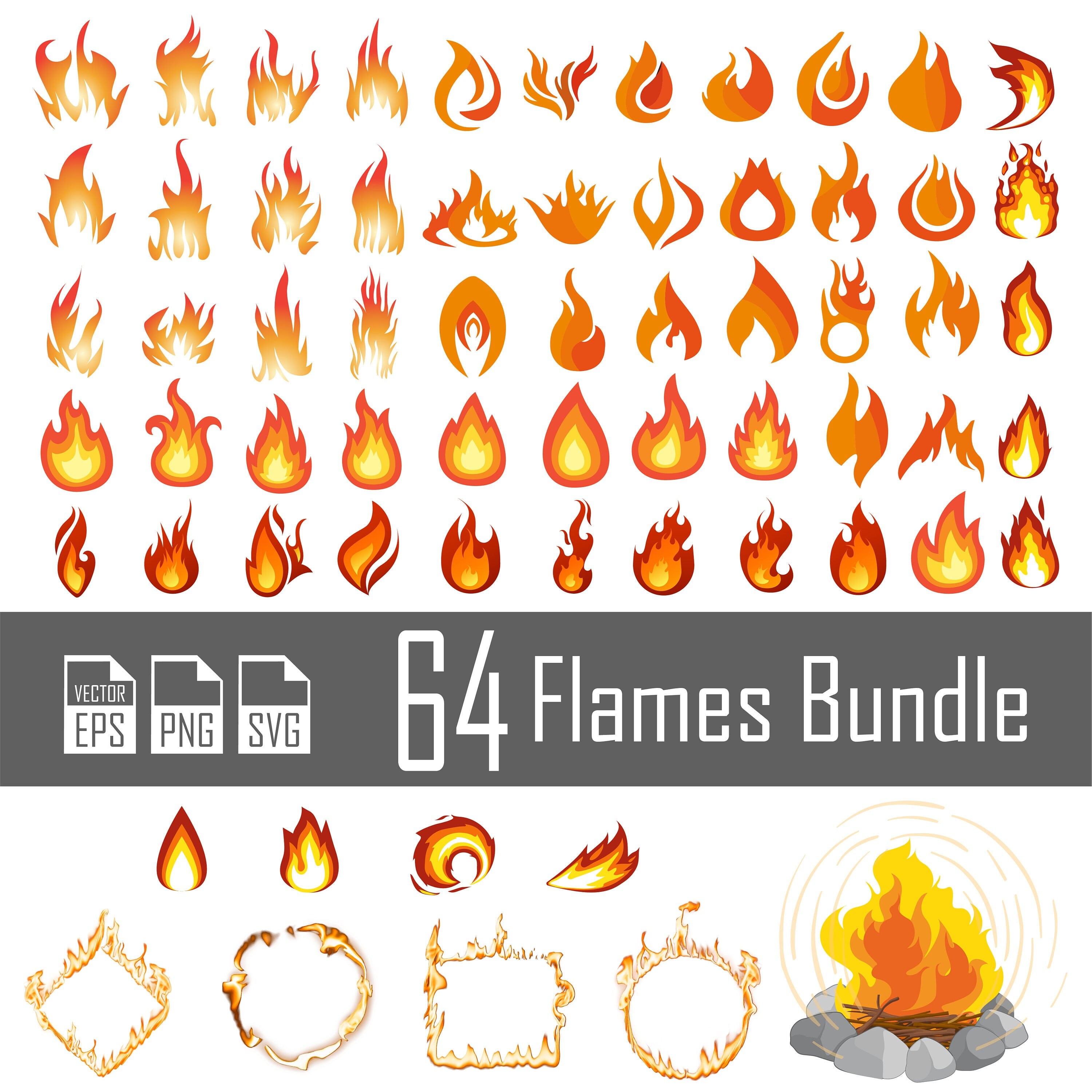 Fire SVG Bundle, FIRE Clipart, Fire Svg Files, Fire Flames Svg, Instant ...