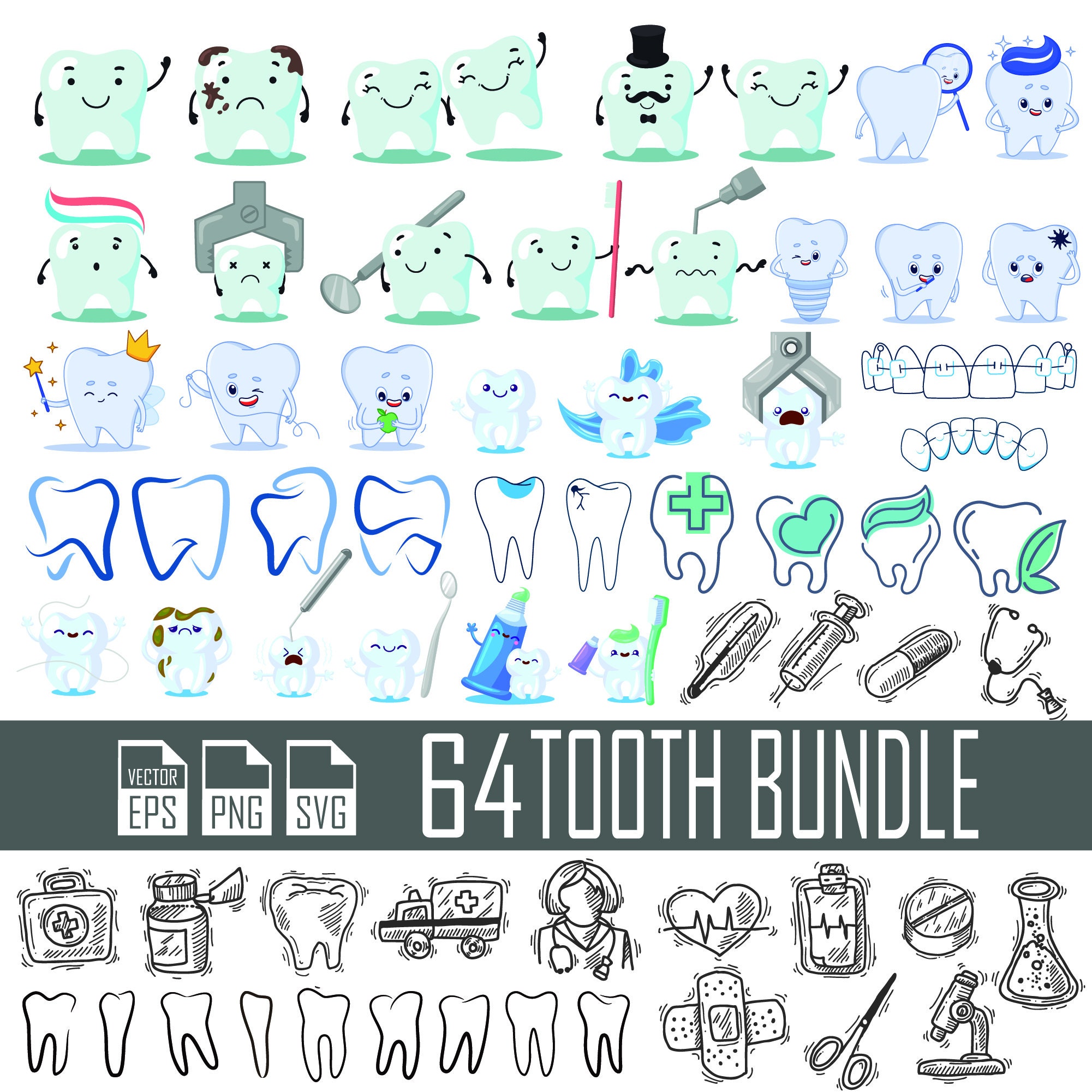 Baby Tooth Svg Pictures for Dental Clinic Dentist Stickers - Etsy