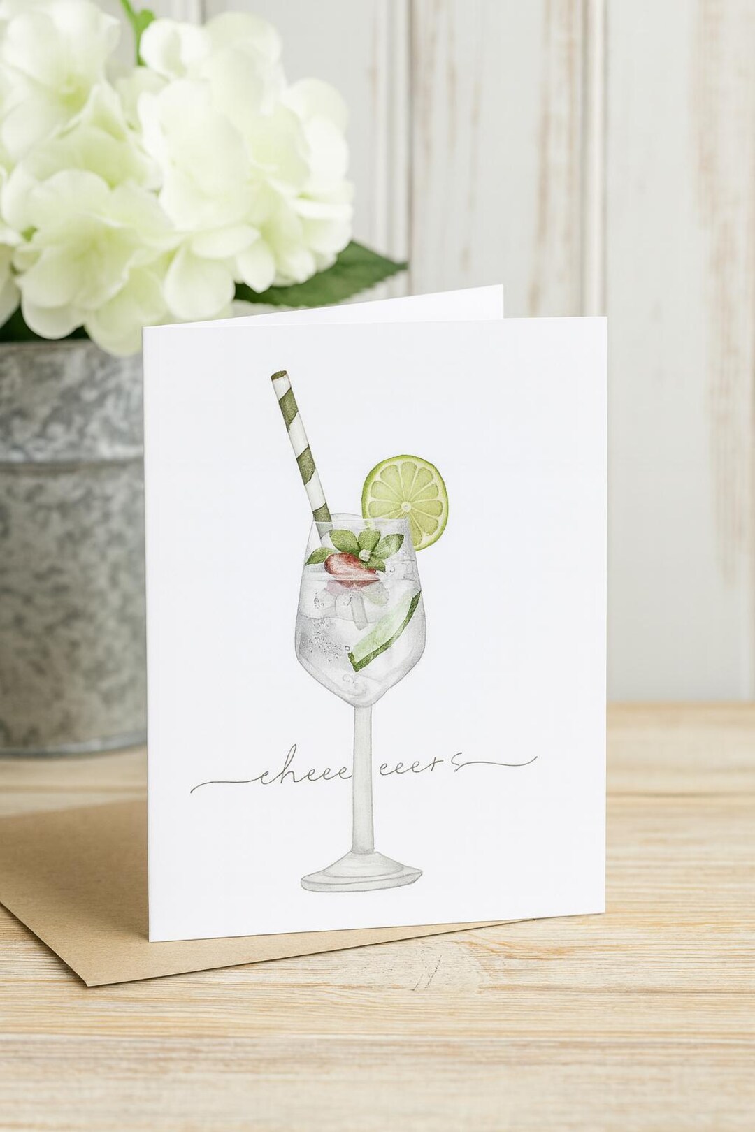Cheers Card – Cocktail Illustration – Gin Tonic Greeting Card ...