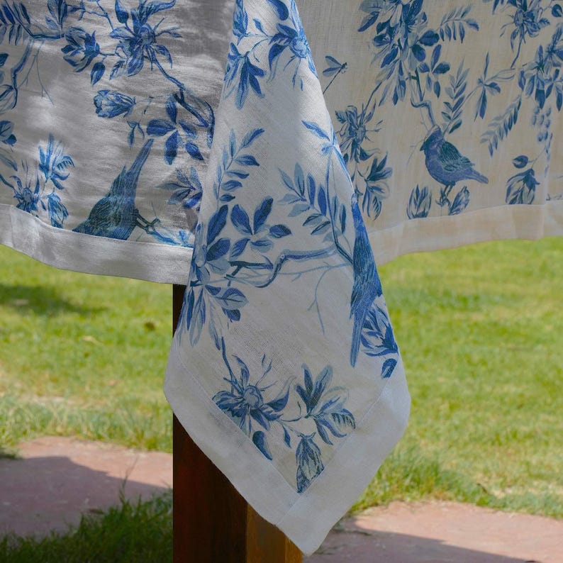 French Toile Linen Tablecloth 60x90, 60x108, 60x120 100% Linen Printed ...