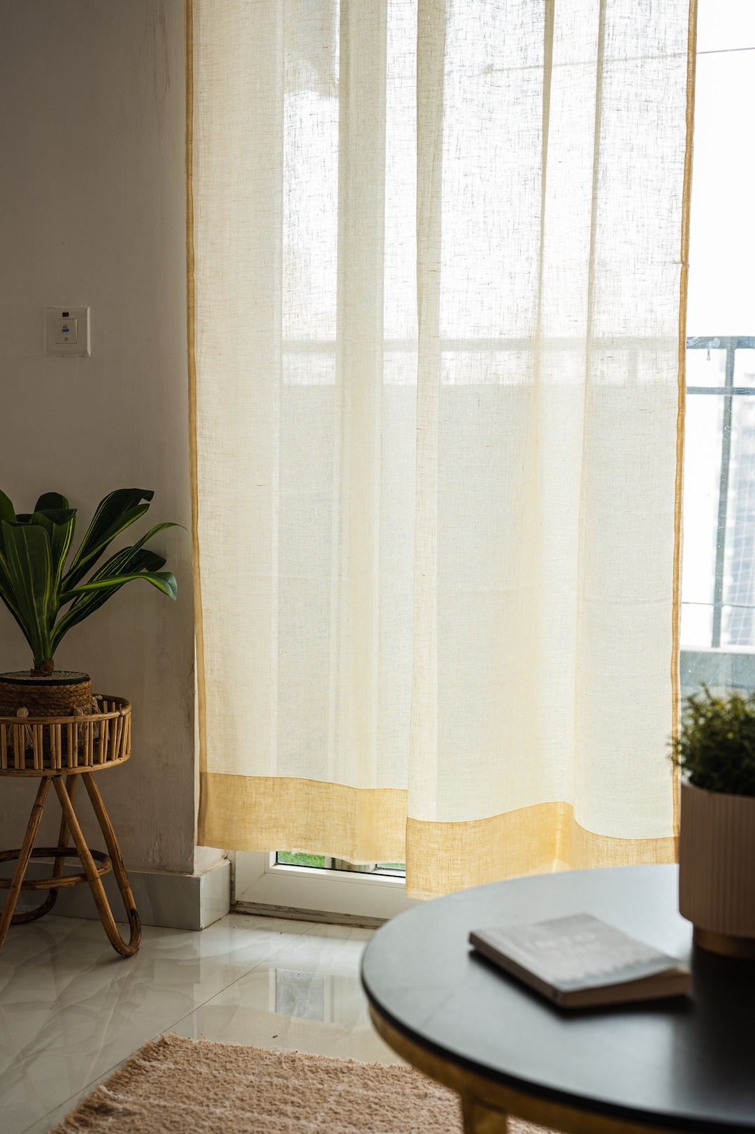 Pastel Yellow Linen Sheer Curtain: Rod Pocket, Back Tabs, 54" Wide - Etsy