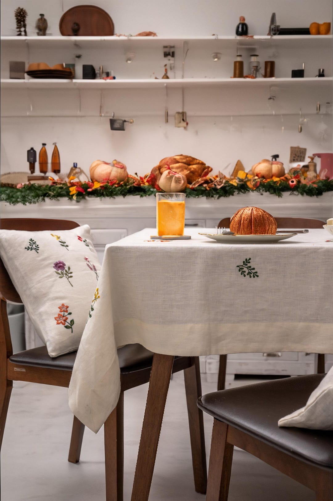 Embroidered Linen Tablecloth, Vintage Floral Table Linens - Etsy