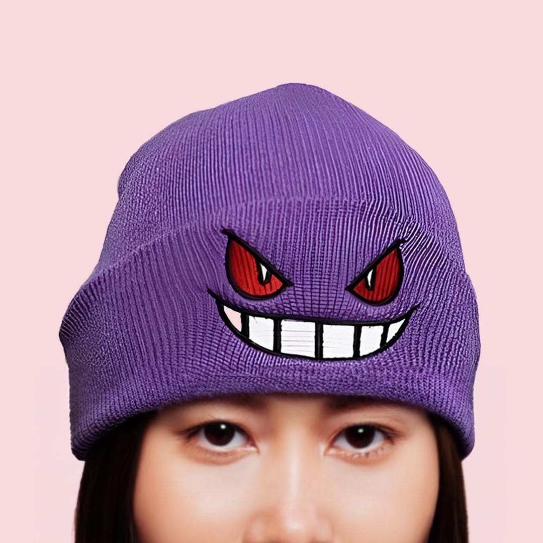 Pokemon Inspired Embroidered Unisex Gengar Knitted Beanie Hat Warm ...