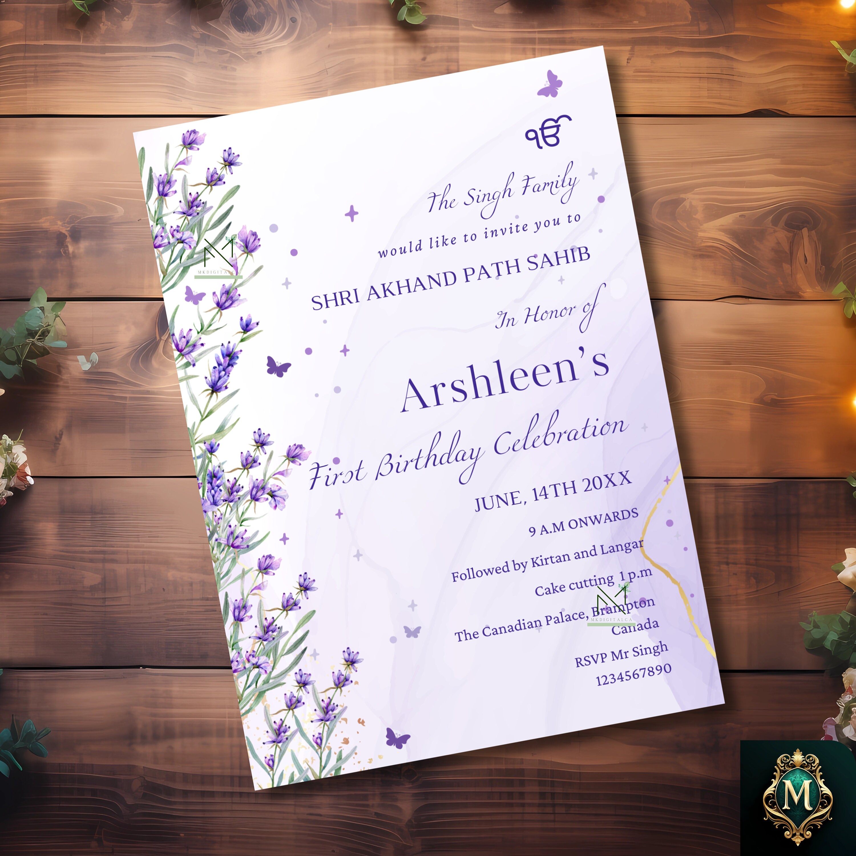 Purple Shri Akhand Path Invitation First Birthday Path Invitation Card ...