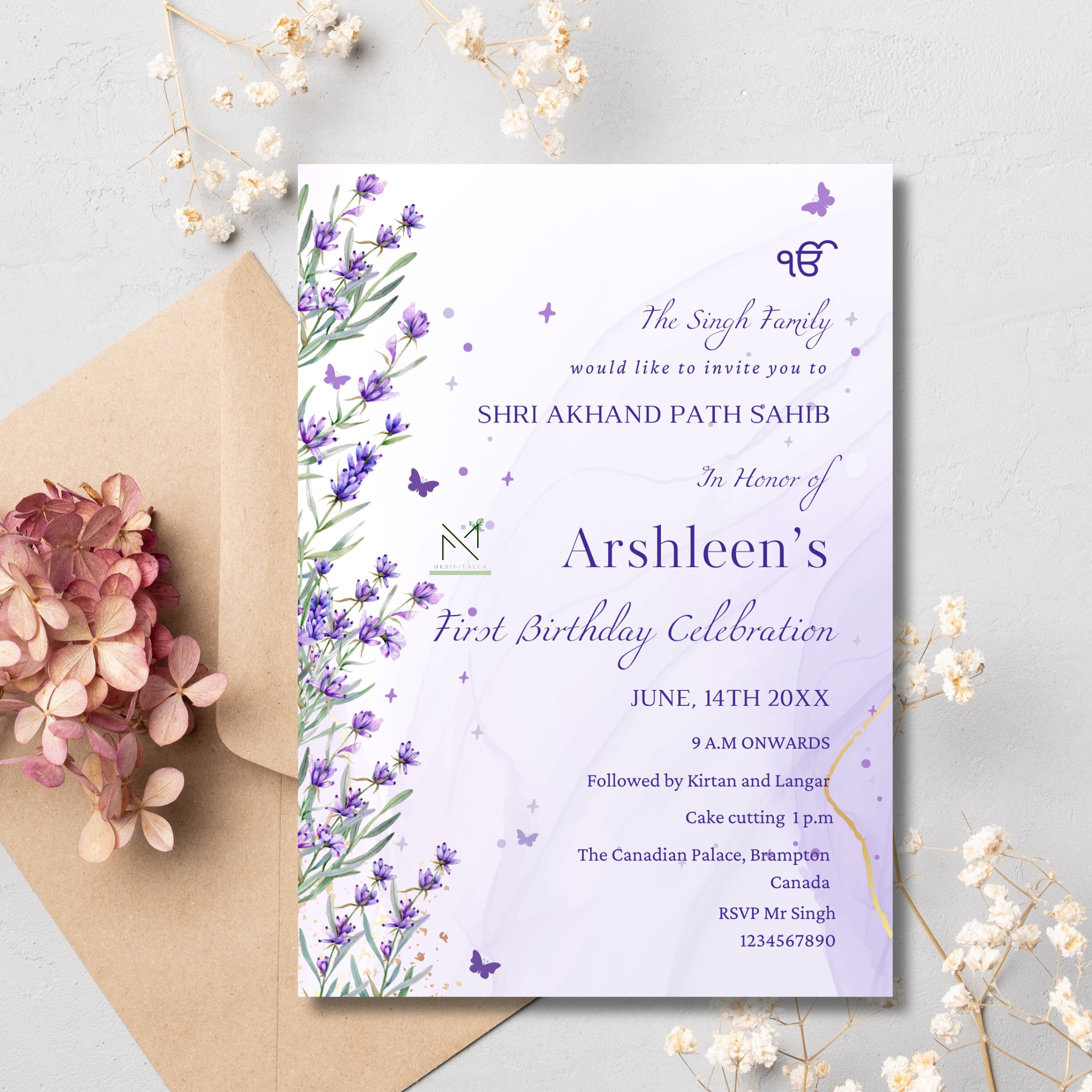 Purple Shri Akhand Path Invitation First Birthday Path Invitation Card ...