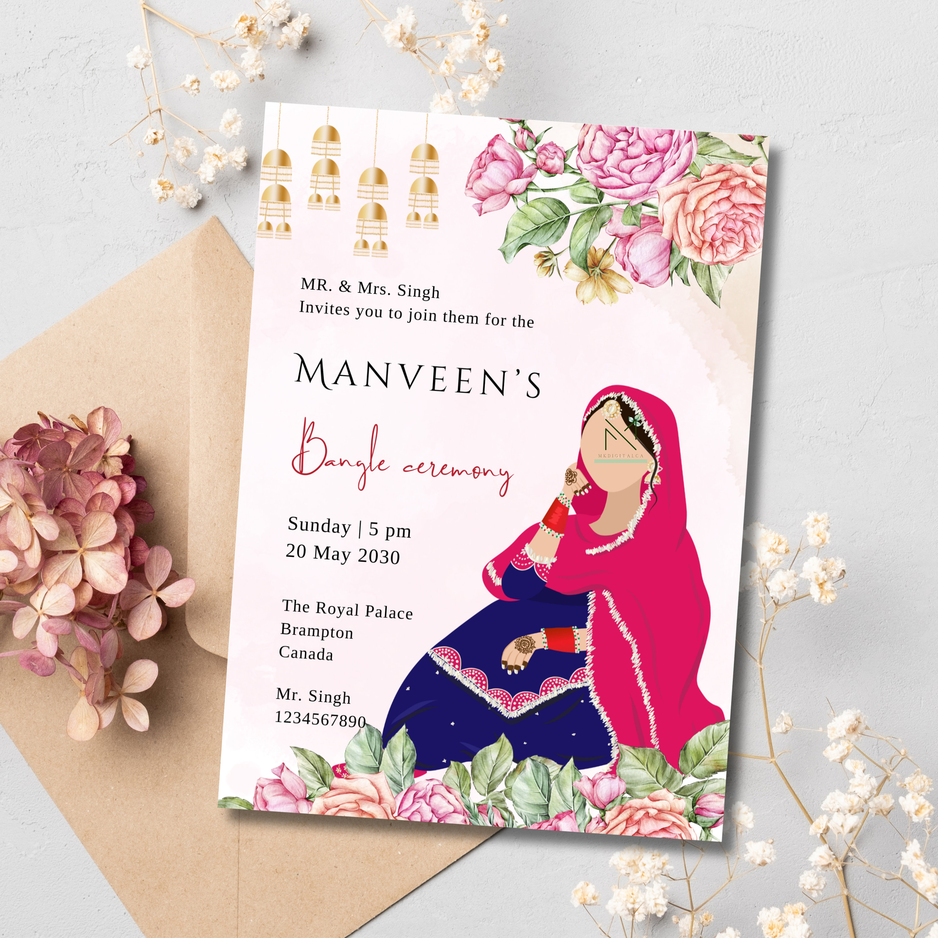 Digital Chura Invitation Template Bangle Ceremony Invitation Card ...