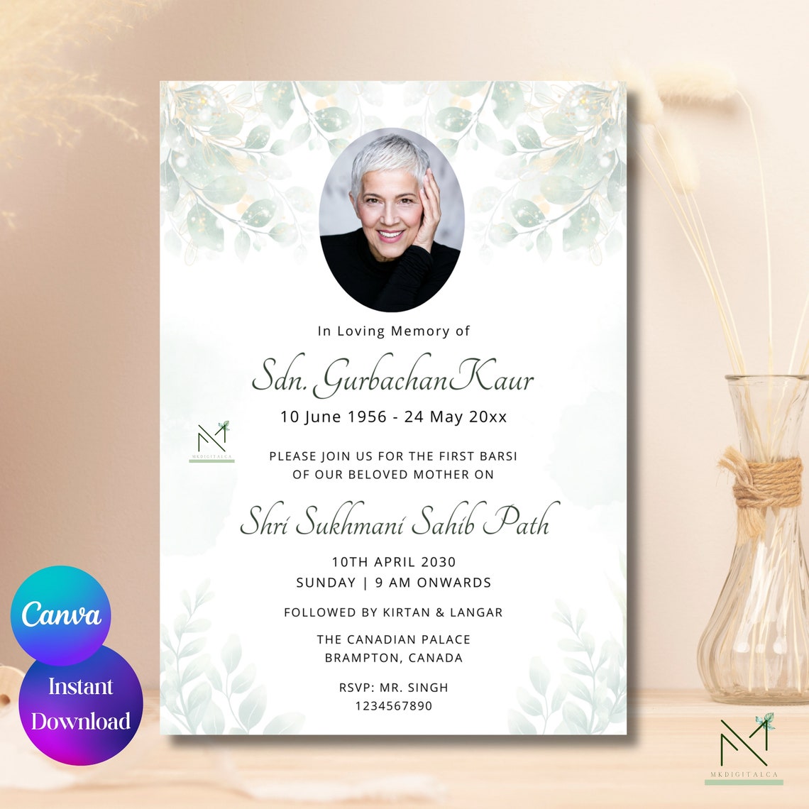 Sikh Green Funeral Invitation Template Sikh Funeral Invitation Template ...