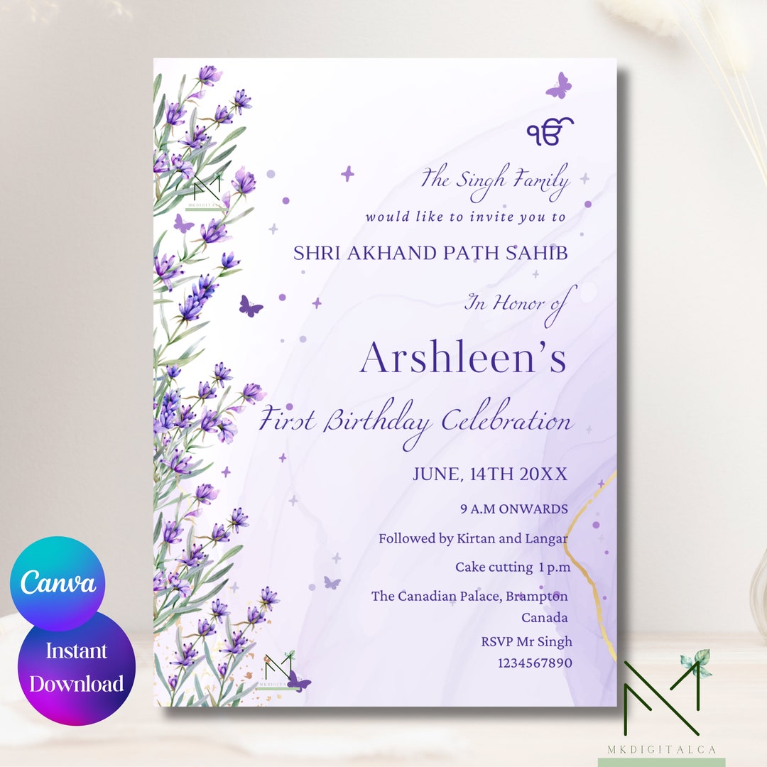 Purple Shri Akhand Path Invitation First Birthday Path Invitation Card ...