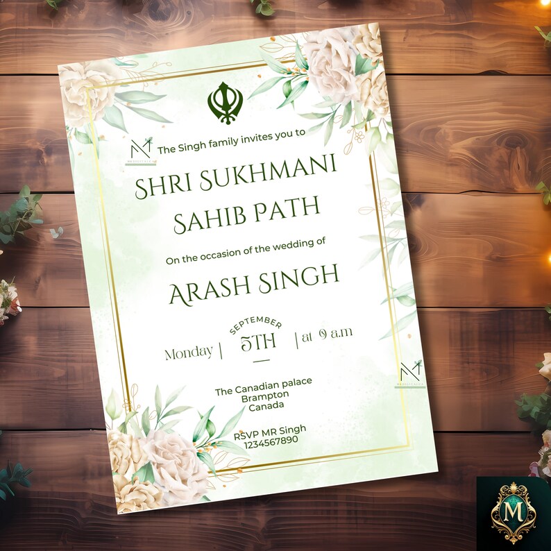Green Floral Shri Sukhmani Sahib Path Invitation Template Path First ...