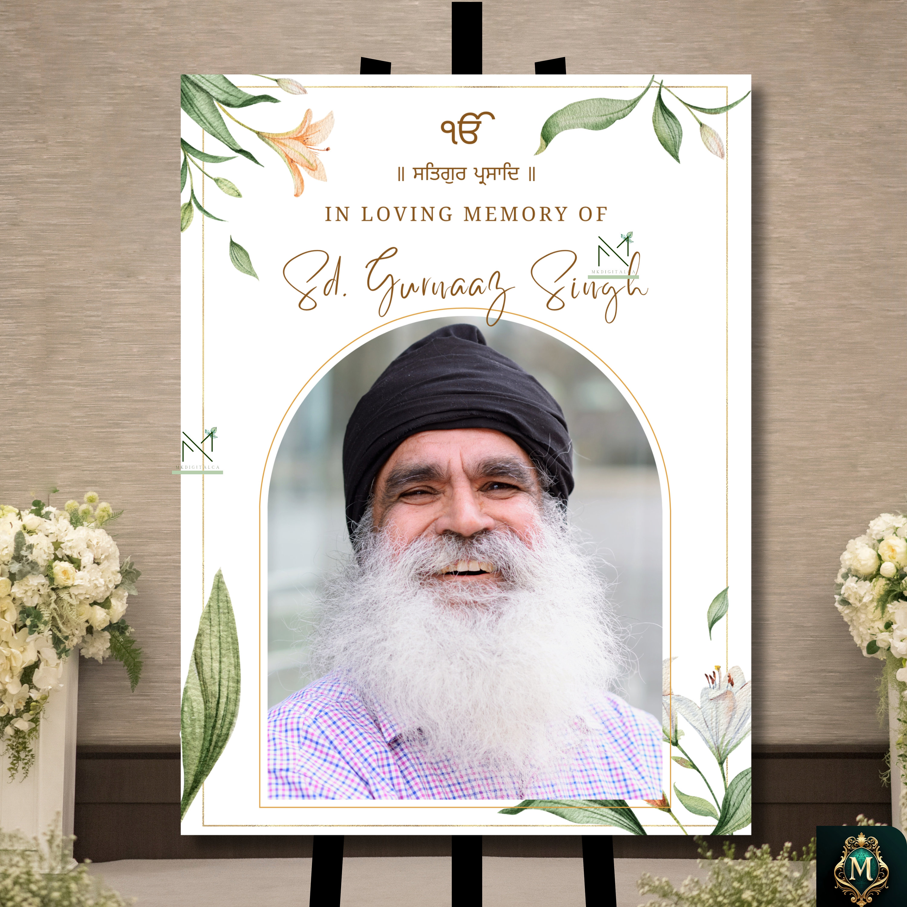 Elegant Floral Funeral Welcome Sign Floral Barsi Poster Sikh in Loving ...