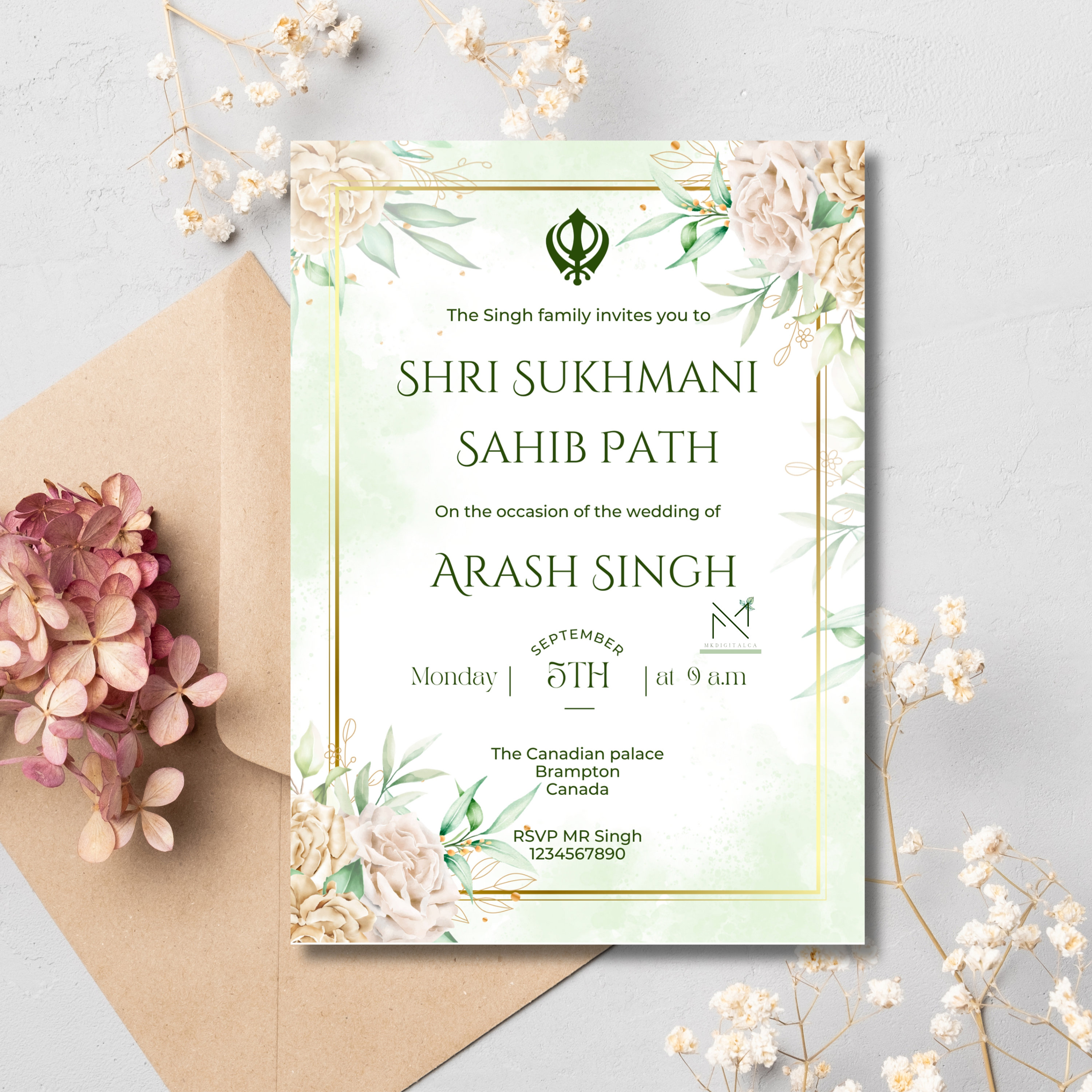 Green Floral Shri Sukhmani Sahib Path Invitation Template Path First ...