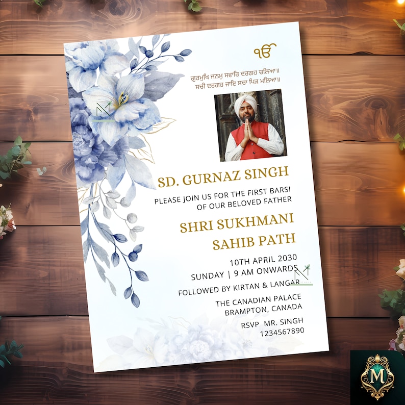 Blue Floral Sikh Funeral Announcement Template Sikh First Barsi ...