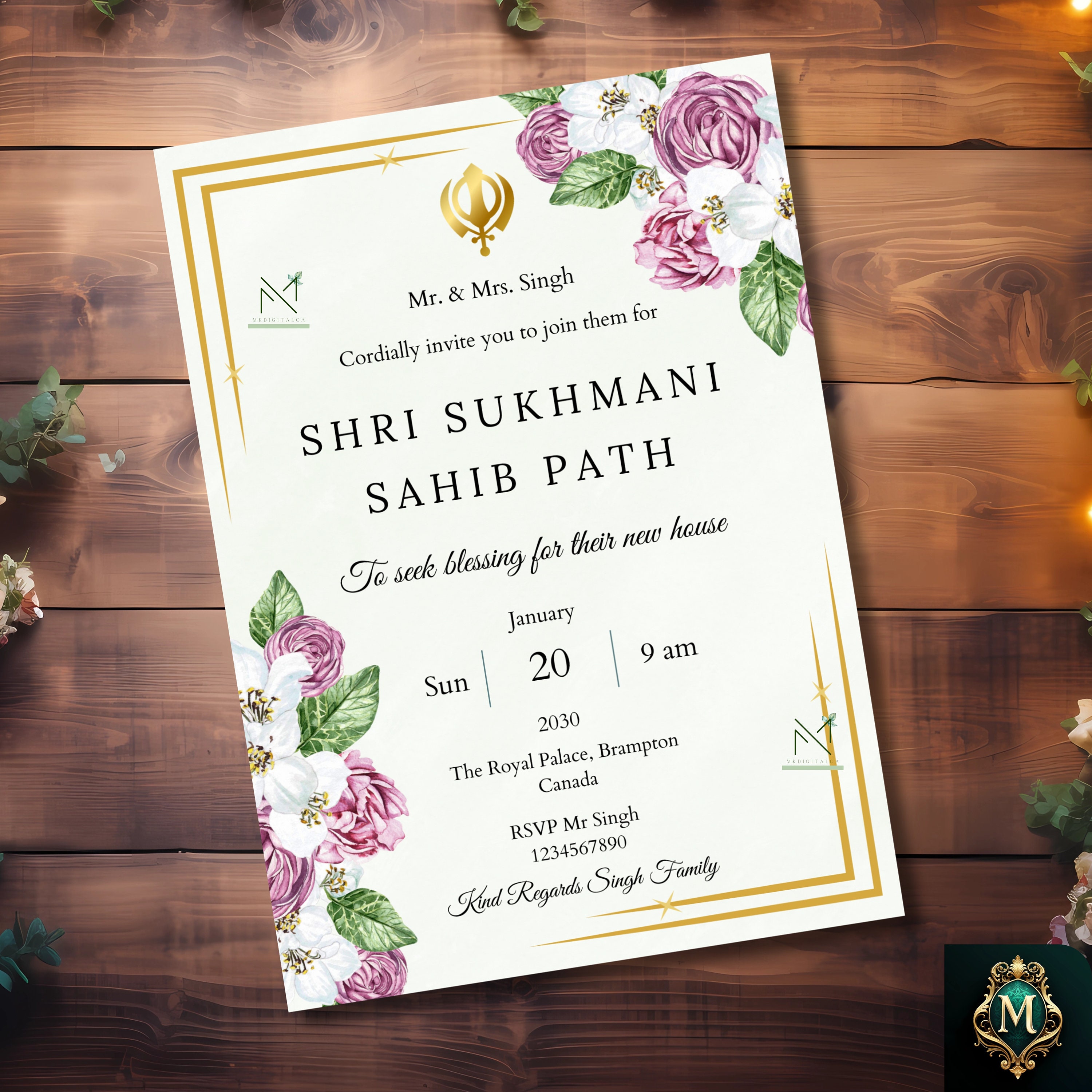 Floral New House Path Invitation Template Shri Sukhmani Sahib Path Invitation Punjabi ...