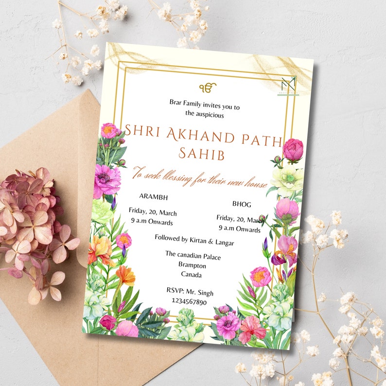 Floral New House Shri Akhand Path Invitation New House Path Invitation ...