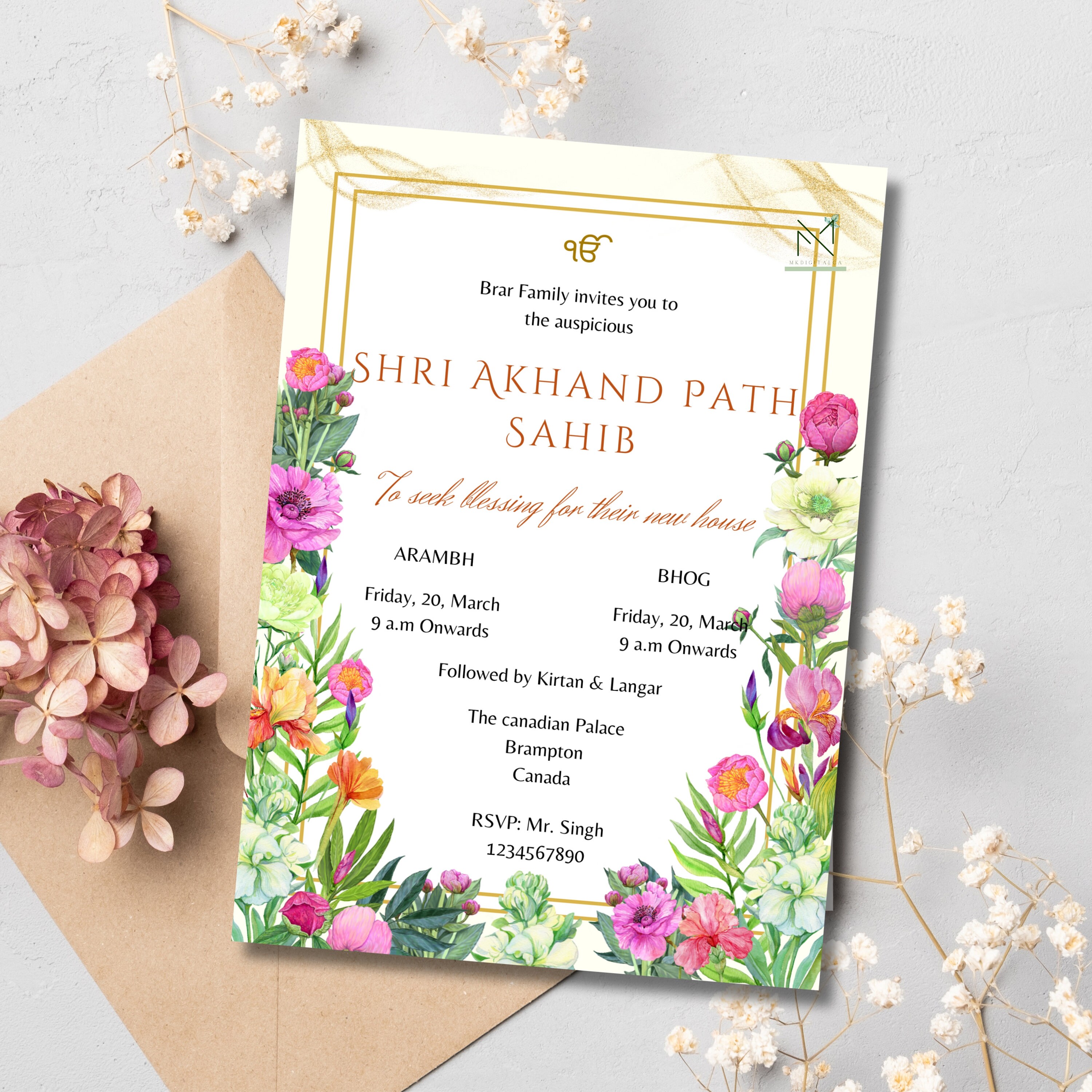 Floral New House Shri Akhand Path Invitation New House Path Invitation ...