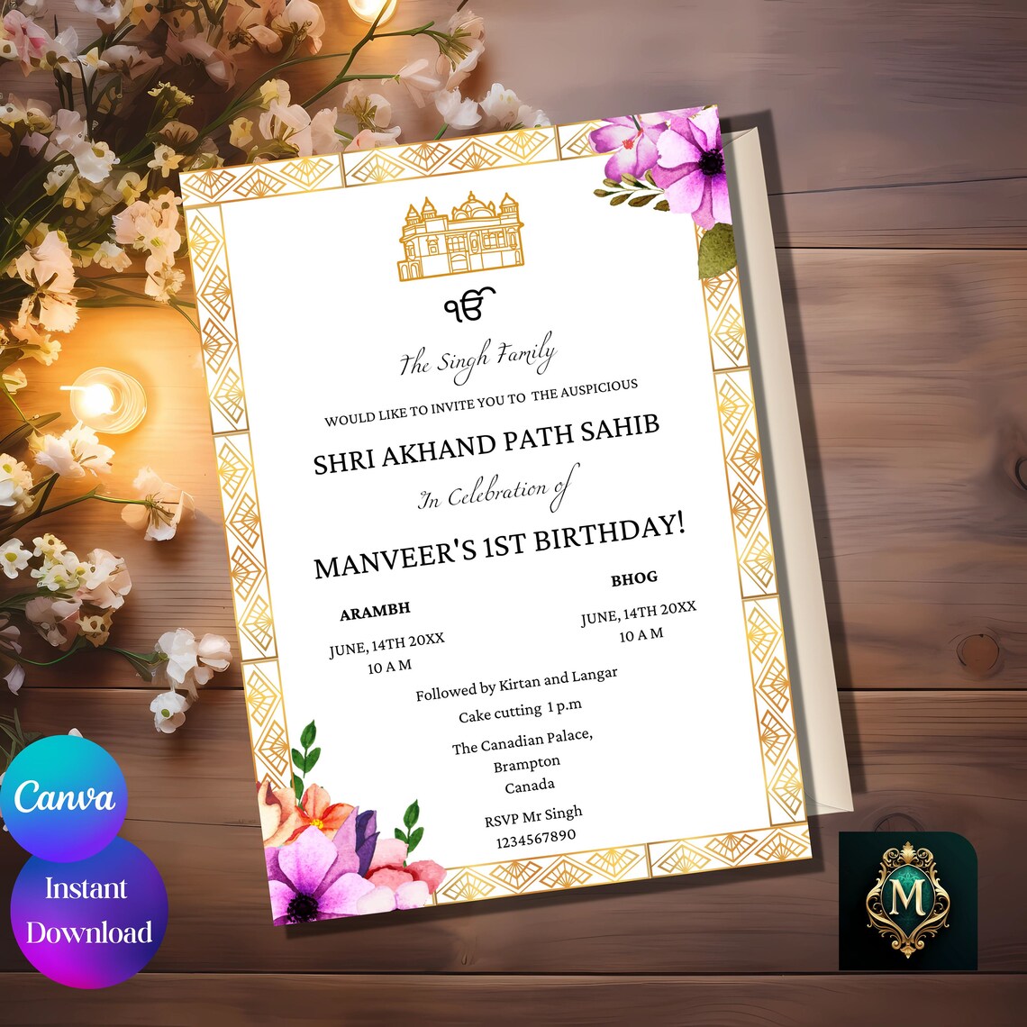 Akhand Path Invitation Digital Path Invitation First Birthday Path ...
