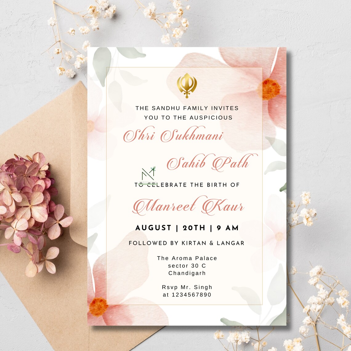 Blush Pink Floral Sukhmani Sahib Path Invitation Template Path Birthday ...