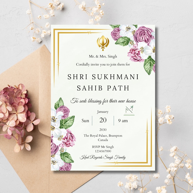Floral New House Path Invitation Template Shri Sukhmani Sahib Path ...