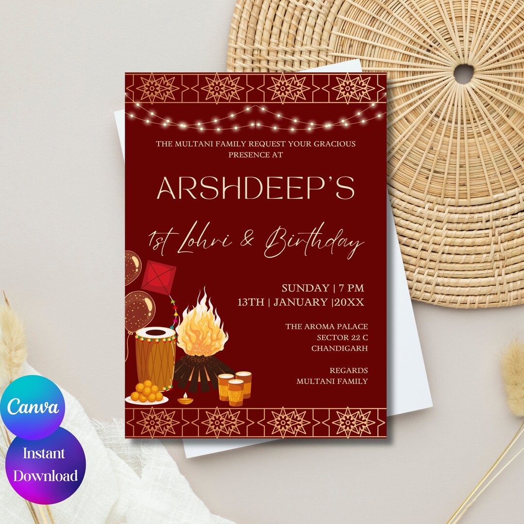 First Lohri & Birthday Invitation First Lohri Invite Lohri Party Invite ...