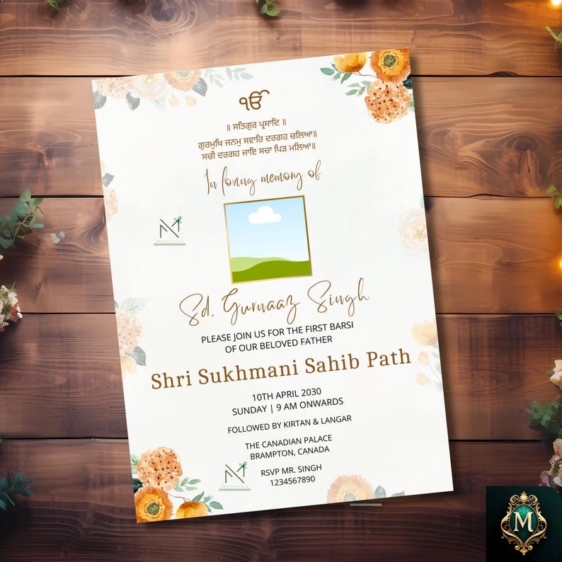 Orange Floral Sikh Funeral Announcement Template Punjabi Funeral ...