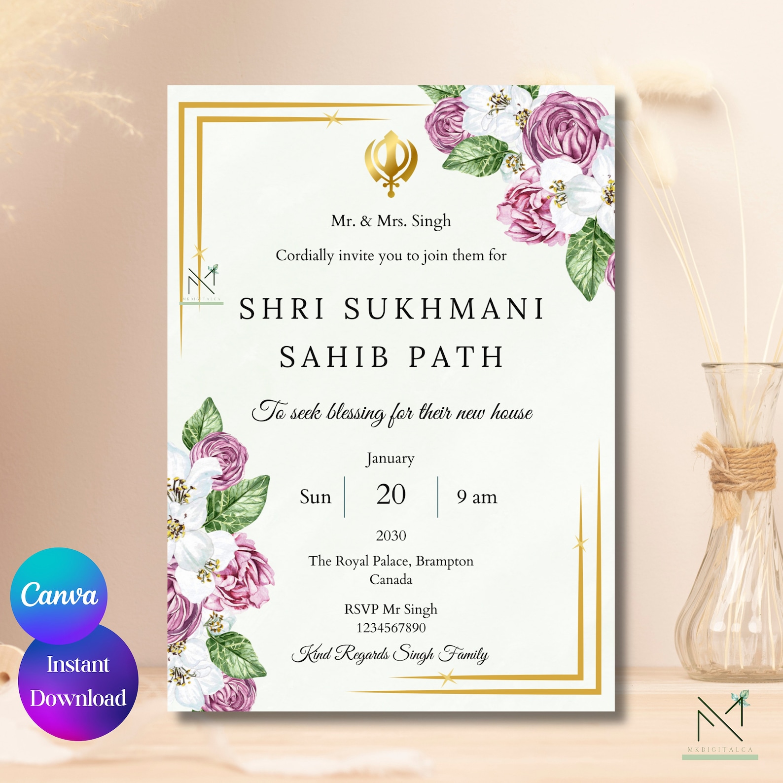 Floral New House Path Invitation Template Shri Sukhmani Sahib Path ...