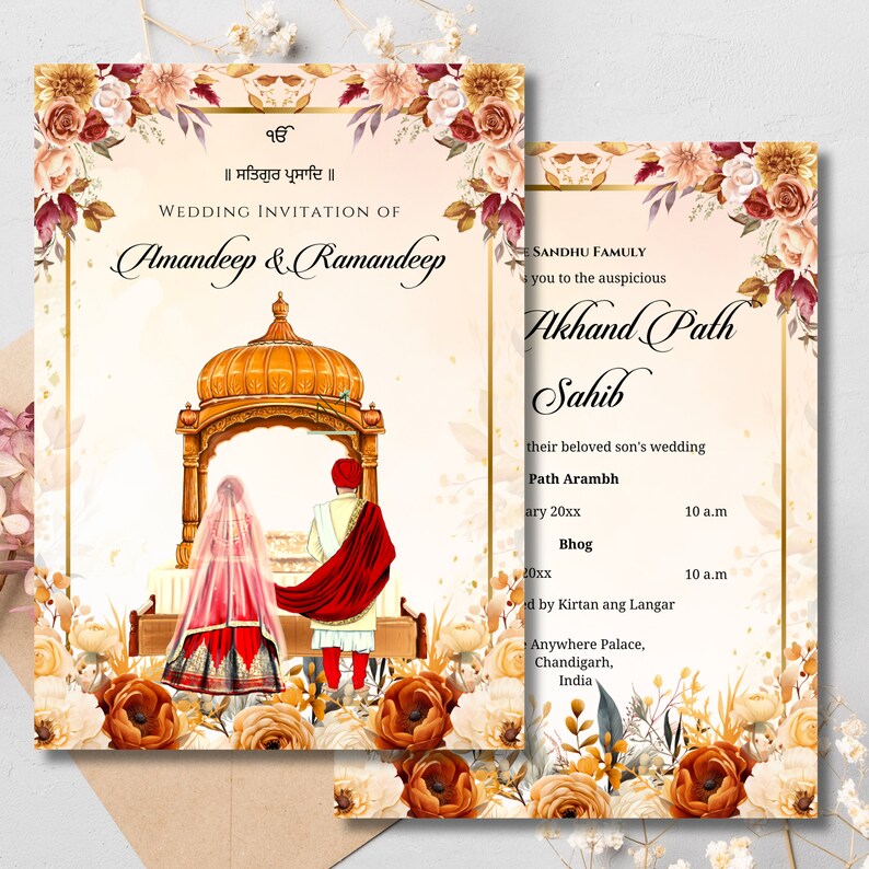 Fall Sikh Wedding Invitation Bundle Sikh Wedding Invitation Set Punjabi ...