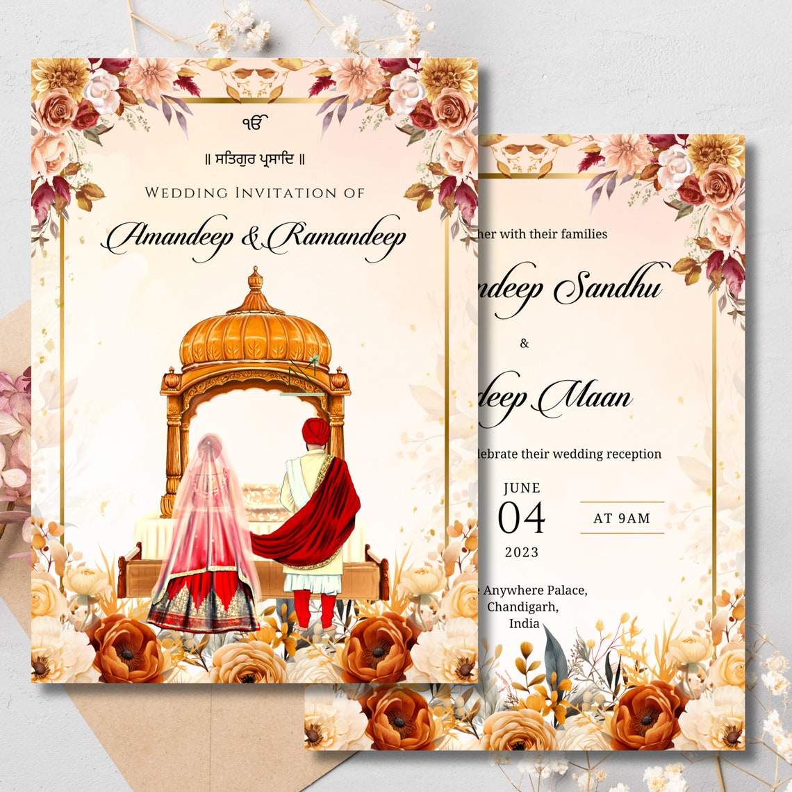 Fall Sikh Wedding Invitation Bundle Sikh Wedding Invitation Set Punjabi ...