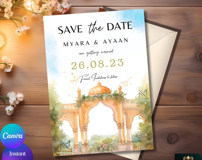 Hindu Mughal Palace and Amaravati Trees Wedding Invitation, Calender ...