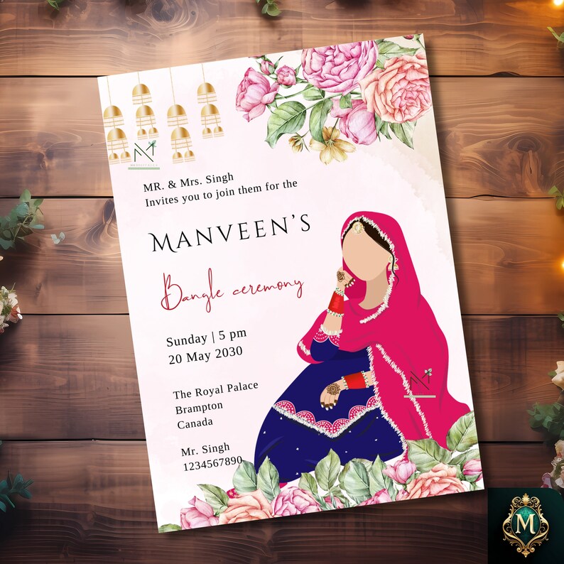 Digital Chura Invitation Template Bangle Ceremony Invitation Card ...