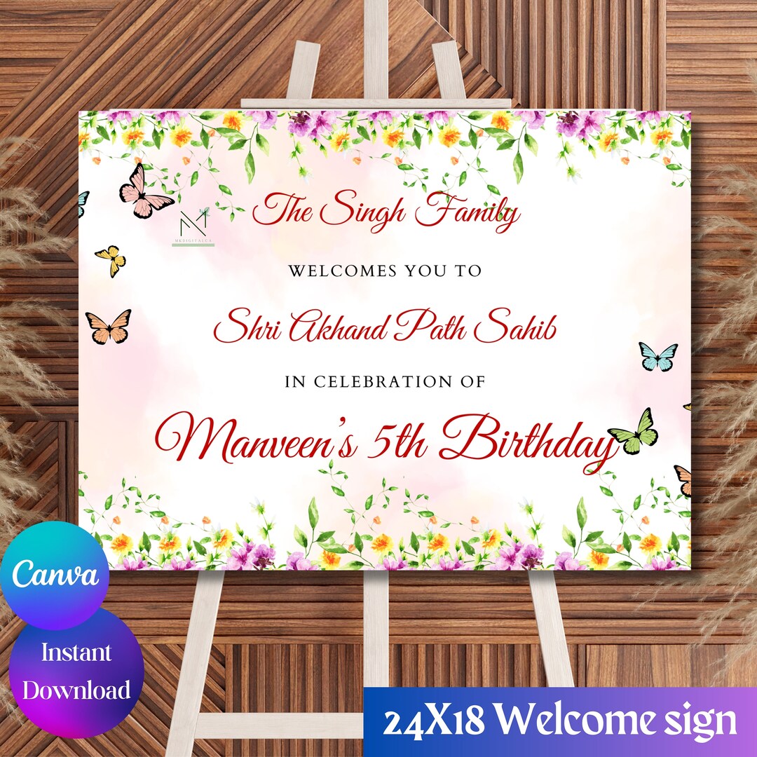 Butterfly Floral Sukhmani Sahib Welcome Sign Board Shri Akhand Path ...