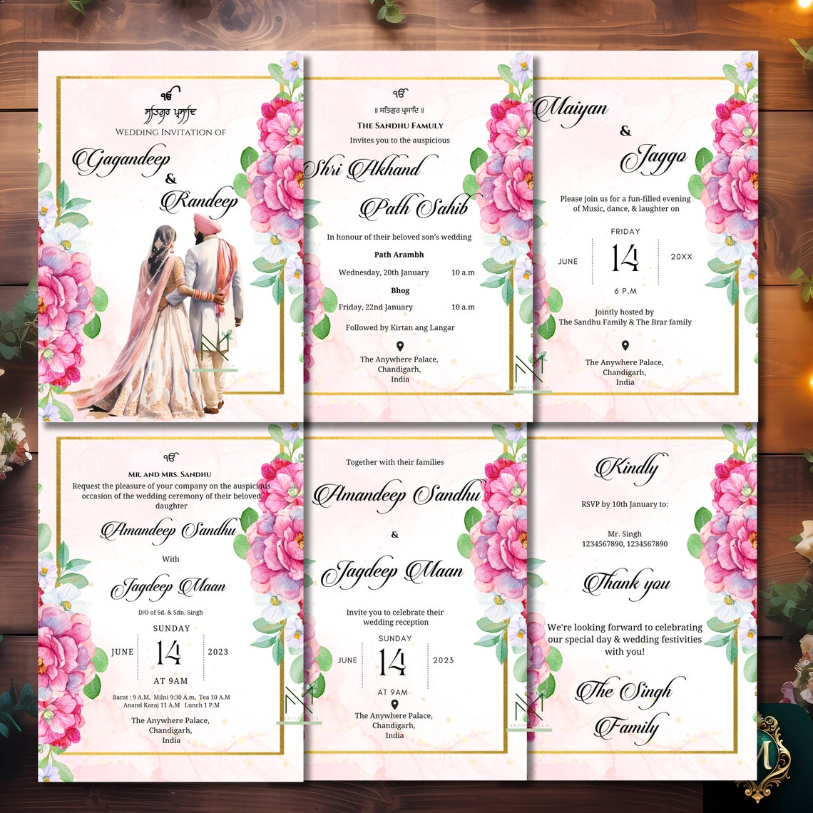 Sikh Wedding Invitation Bundle Sikh Wedding Invitation Set Punjabi ...