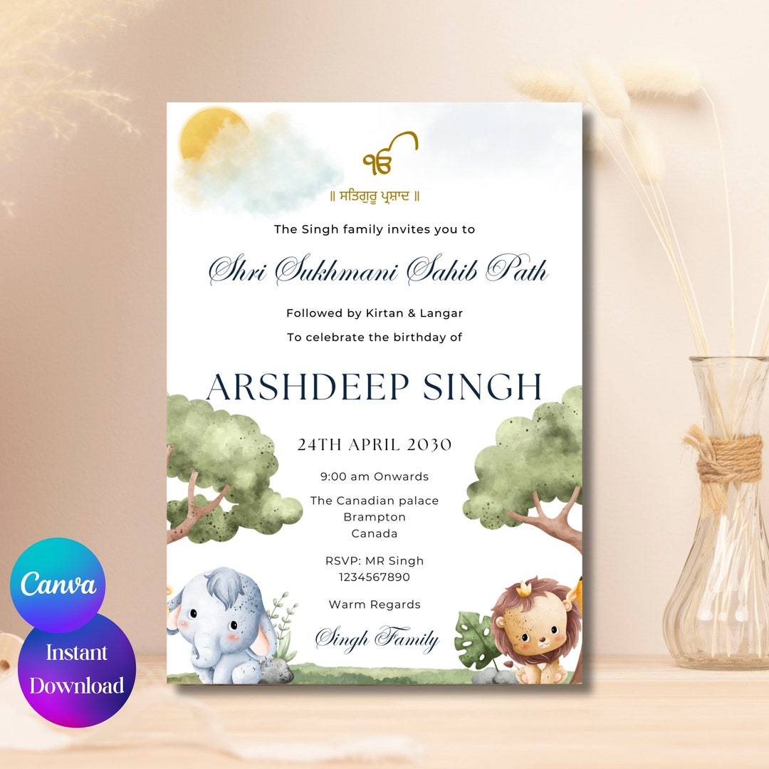 Safari Shri Sukhmani Sahib Path Invitation Template First Birthday Path ...
